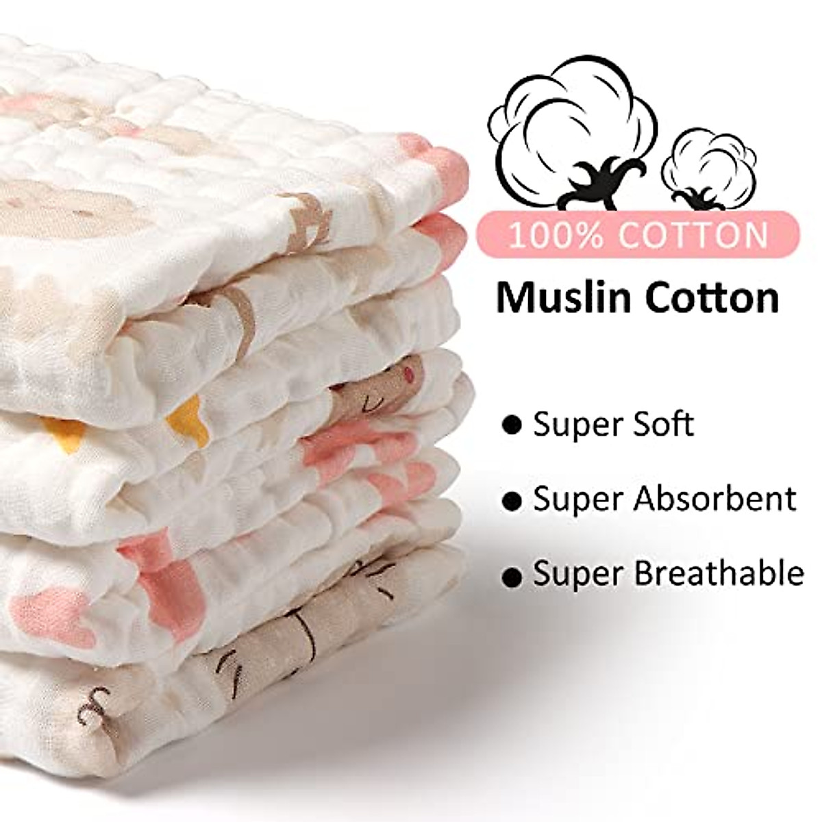 softan Baby Muslin Burp Cloths, 100% Cotton Baby Washcloths, 6-Layer, Super Absorbent Bath Towel or Burp Cloths for Baby Girl Boy, Great Gift for Newborn Baby, 10 x 20 inch, 4 Pack, Unicorn & Star
