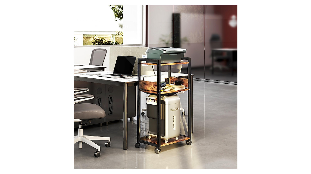 TC-HOMENY 3-Tier Mobile Printer Stand with Storage & Power Strip