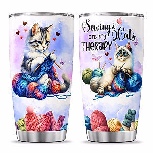HUBUPU Tumbler 20 Oz With Lid And Straw, Lovers For Tumblers, Cats Sewing, Cat Gifts
