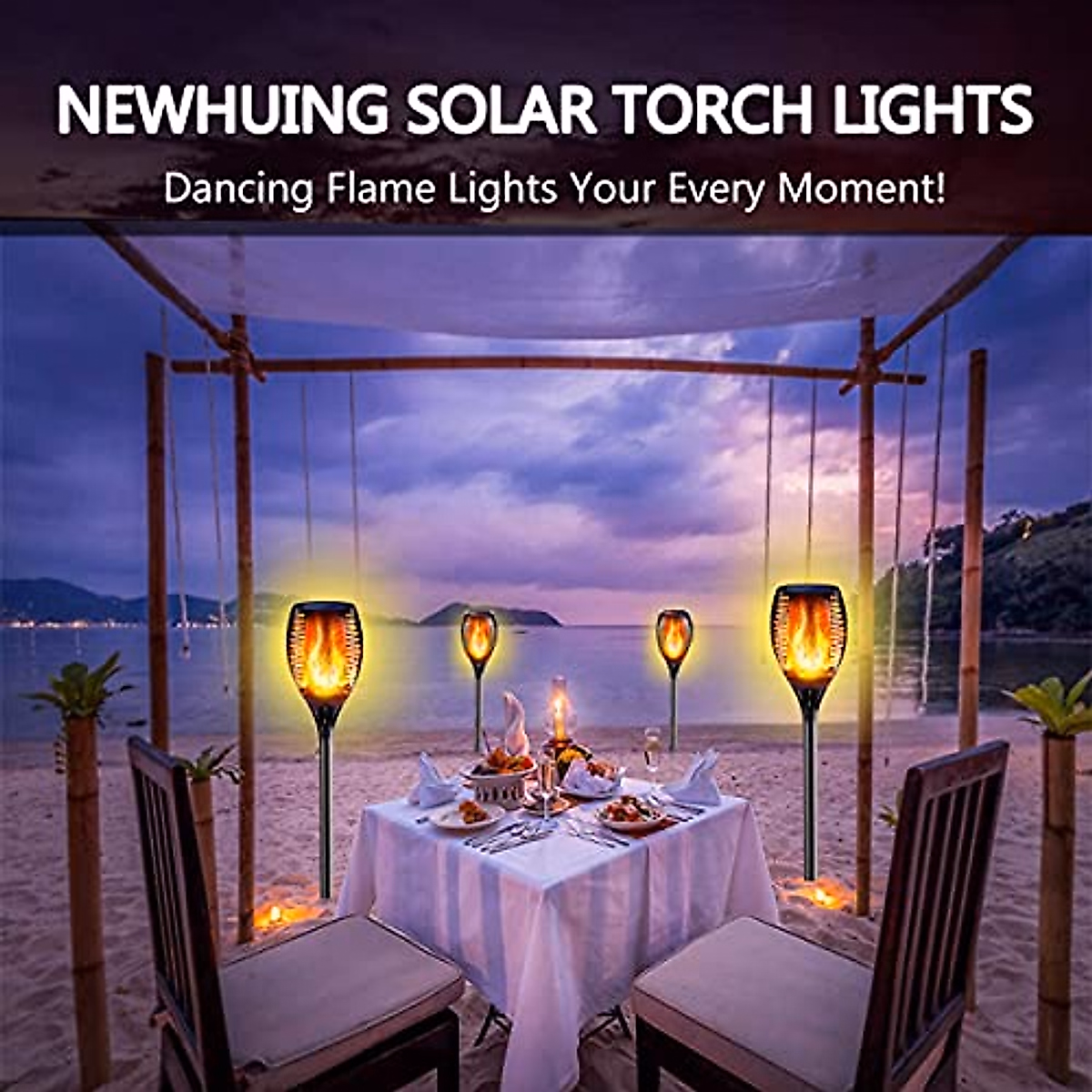 4PCs Solar Torch Lights Outdoor, 43 inch 96 LED, Waterproof Landscape Garden Pathway Light with Vivid Dancing Flickering Flames, with Auto On/Off Dusk to Dawn, for Christmas Lights Decoration
