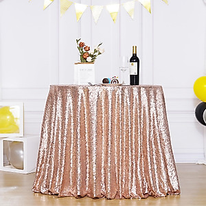 Poise3EHome 50 Inch Round Rose Gold Sequin Tablecloth for Party Cake Dessert Table Exhibition Events