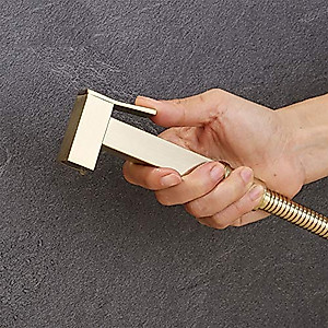 MINJING Bidet Sprayer for Toilet Brushed Gold, Solid Brass Hand Held Toilet Bidet Sprayer, Hot and Cold Bathroom Douche Kit, Cloth Diaper Sprayer