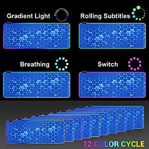 SIMEEGO RGB Gaming Mouse Pad, Led Mouse Pad with 14 Lighting Mods Large Sized Soft mousepad, Waterproof, Low Friction Hard Surface Keyboard Mouse Mat for Gaming and Work -31.5×11.8 (Honeycomb Hexagon)