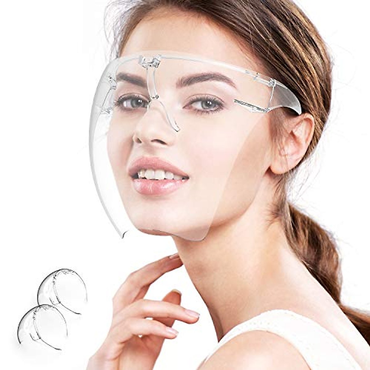Wattne 【Two Pack】 Safety Face Shield, Clear Full Face Shields with Frame Detachable Protective Reusable Goggle Shield Anti-spitting Fog & Scratch Resistant Suitable for Indoor and Outdoor Activities