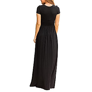 GRECERELLE Women's Short Sleeve Loose Plain Maxi Dresses Casual Long Dresses with Pockets Black Medium