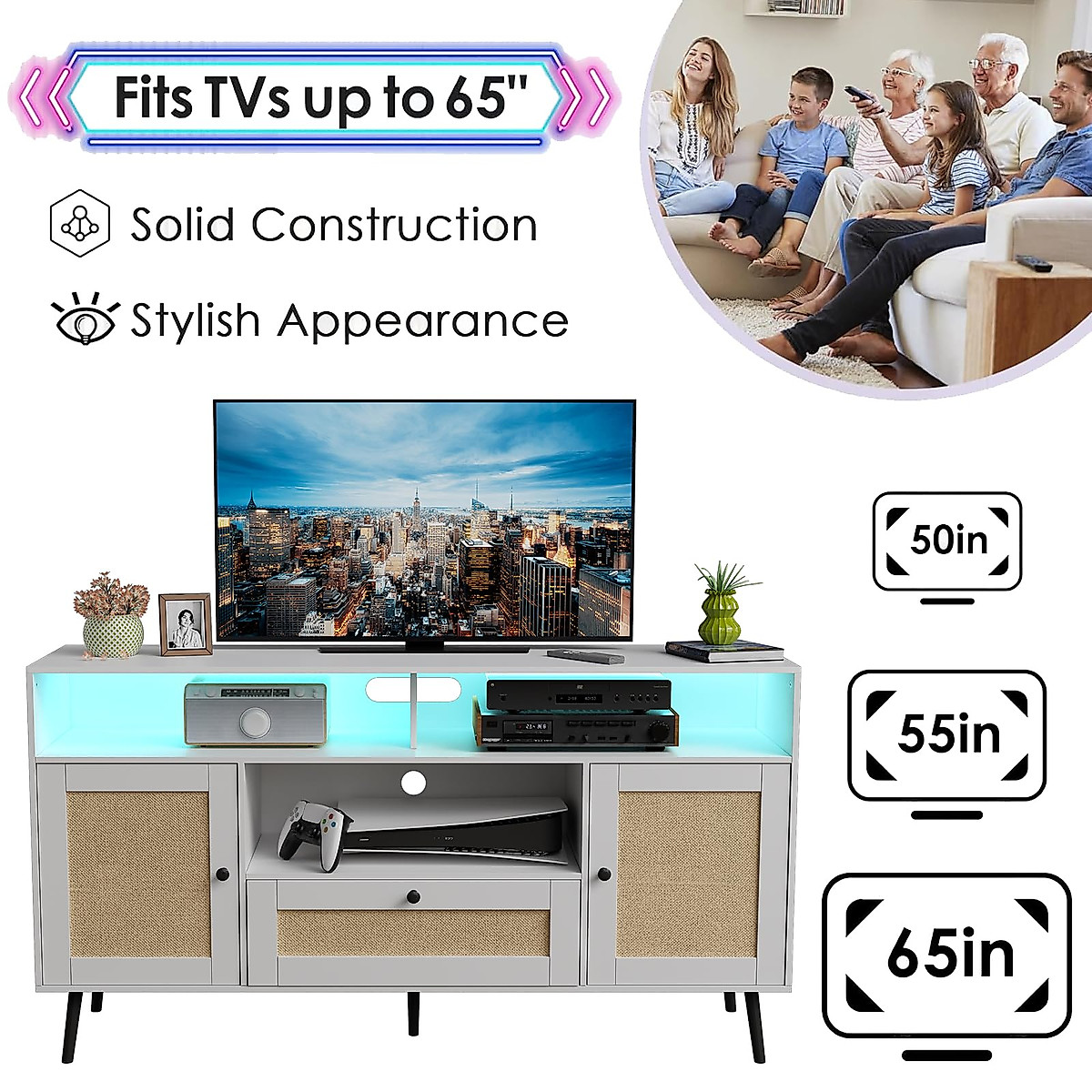 PAKASEPT TV Stand for TVs Up to 65 Inches, Entertainment Center Wood TV Stand with Sliding Doors & Shelves, TV Console Table Media Cabinet with Storage for Living Room Bedroom