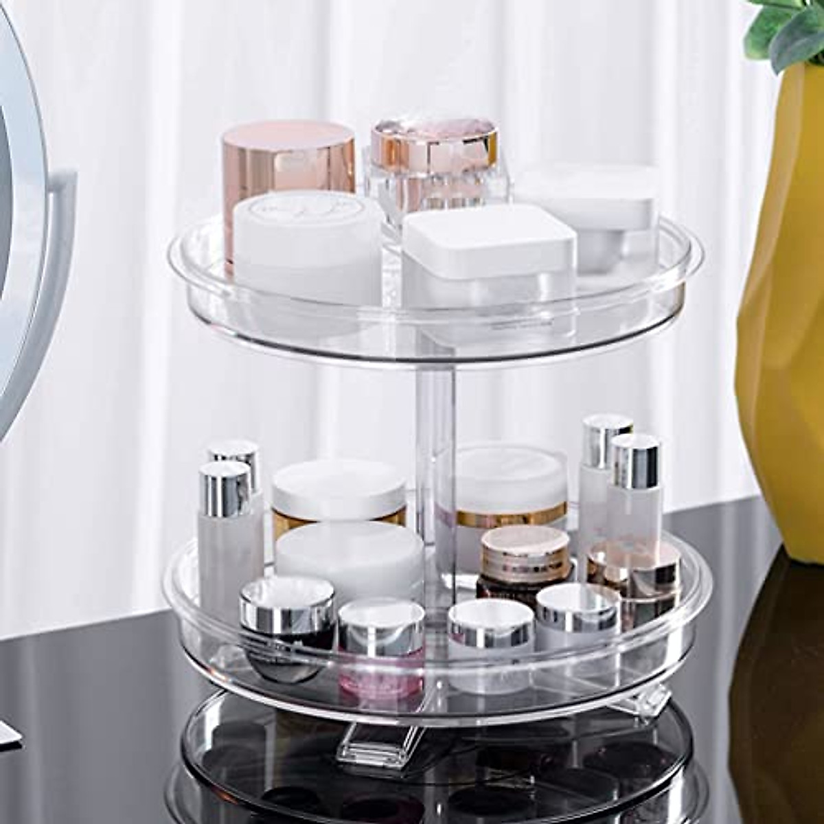 DOITOOL Kitchen Jar Holder Turntable Rack 2-Tier Rotating Cosmetics Organizer Makeup Storage Holder Kitchen Counter Cabinet Organizer Tray Seasoning Bottle Rack