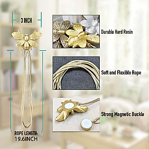Curtain Holdbacks, Gift Set of 2, Resin Magnetic Curtain Tiebacks Golden Flying Bee Curtain Holders, Decorative Curtain Ties for Drapes, Outdoor Home Office Farmhouse Curtain Decorative Accessories