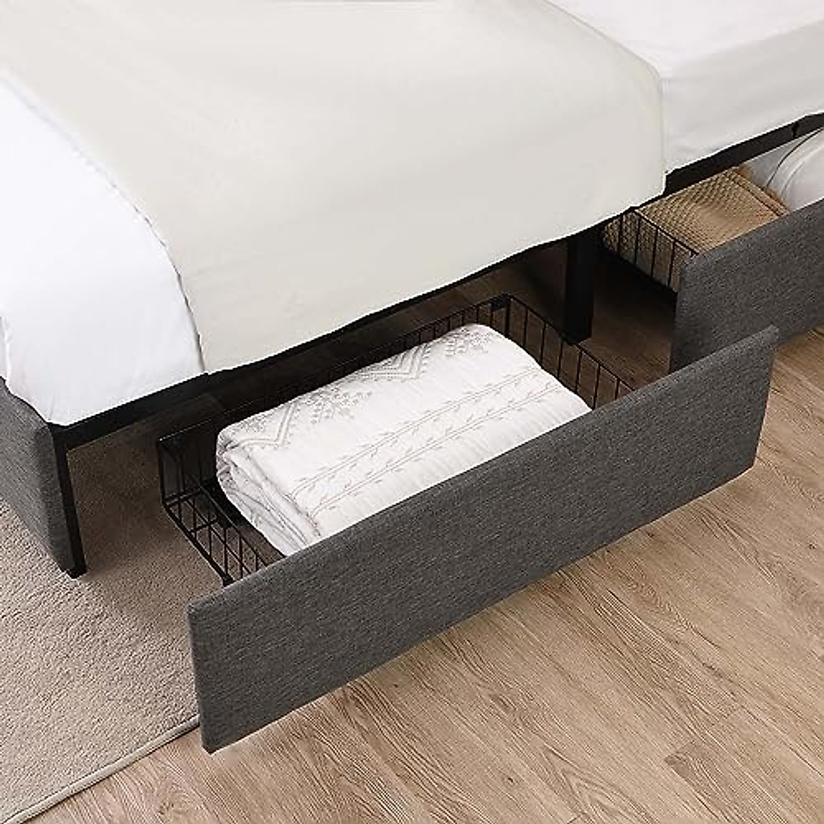 Full Size Linen Upholstered Platform Bed Frame with 4 Storage Drawers and Adjustable Button Headboard, Modern Soft Tufted Bed for Boys Girls Adults, Wooden Slats Support, No Box Spring Needed (Full)