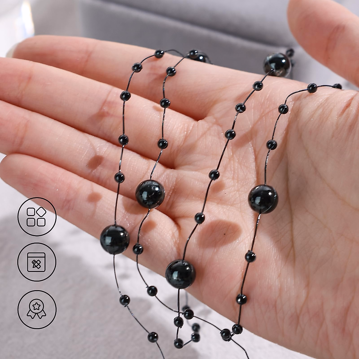 DOMESTAR 20PCS Black Candle Floating Vase Fillers, Floating Pearl Beads Strings Faux Pearls Beads and 4,000PCS Water Gel Beads, Vase Fillers No Hole Vase Pearls for Centerpiece