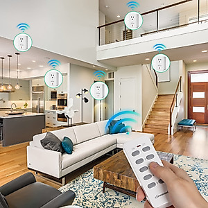 DEWENWILS Remote Control Outlet Plug Wireless On Off Power Switch, Programmable Remote Light Switch Kit, 100ft RF Range, Compact Design, ETL Listed, White (2 Remotes + 5 Outlets Set)