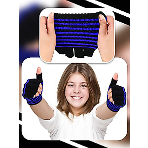 4 Pairs Fingerless Gloves Unisex Half Finger Gloves Striped Knit Stretchy Winter Gloves for Women Men Cold Weather (Striped Style)