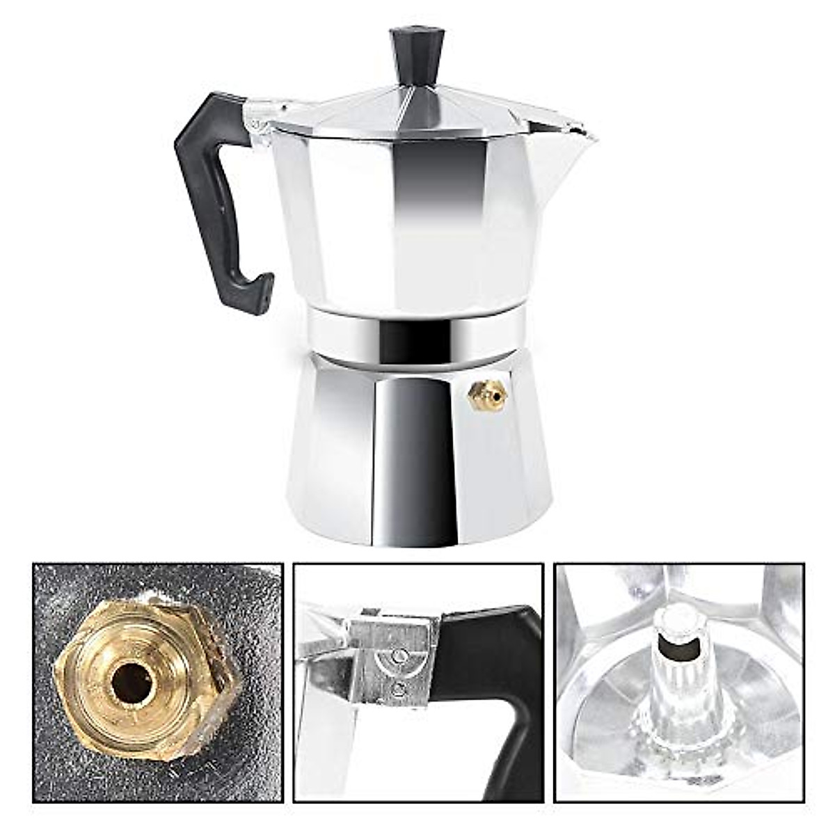 Zyyini Moka Pot, Aluminum Metal Octagonal Espresso Coffee Maker, Sturdy and Durable Stovetop Coffee Pot for Kitchen, Hotel and Office Use (150ML 3cups)