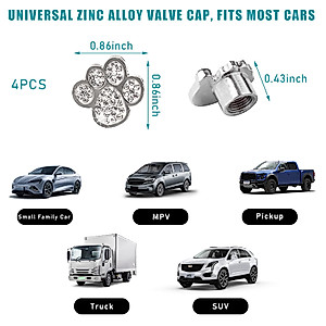 Augeny 4PCS Crystal Paw Tire Valve Caps, Bling Handmade Rhinestone Car Tire Valve Dust Caps with Airtight Seal, Universal Vehicle Tire Rim Valve Stem Covers for Women and Girls (White)