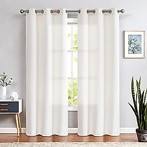 COLLACT White Curtains 84 Inch Length 2 Panels Set Linen Textured Casual Weave Living Room Curtain Light Weighted Drapes for Bedroom Grommet Top Light Filtering Farmhouse Window Treatments