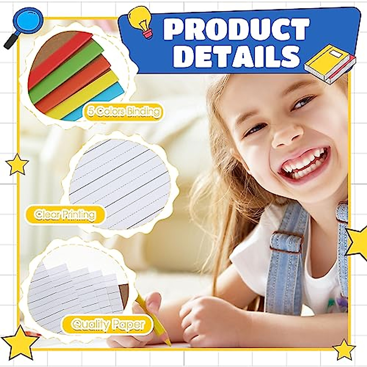 Henoyso 20 Pcs Primary Composition Notebook for Kids Bulk 9 3/4 x 7 1/2 Inch Primary Journals Writing Journal with Rainbow Spine Kids Handwriting and Drawing Story Journal for School Student Classroom