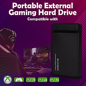 Suhsai External Hard Disk for Gaming, USB 3.0 Portable HDD Storage & Backup Drive for Laptop, Desktop, Playstation Xbox Game - Suitable with Windows, Mac, Game Console, PS4, PS5 (320GB - Black)