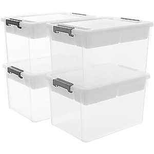 Citylife 32 QT Plastic Storage Bins with Removable Tray Large Stackable Storage Containers for Organizing Craft Storage and Storage Craft, Clothes, Files, Office Supplies, 4 Packs