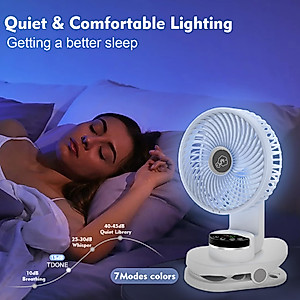 TDONE 8 Inch Clip on Fan, 10000mAh Battery Operated Desk Fan With 9 Speeds, Auto Oscillation Rechargeable Camping Fan With Atmosphere Light and Remote, USB-C Powered Fan for Office Desktop Outdoor
