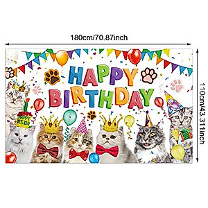 Cat Happy Birthday Backdrop Kitten Photography Background Pet Paw Cat Theme Party Photo Backdrop Birthday Party Decorations for Cat Owner Children Kids Cake Table Decorations