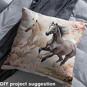 Horse Fabric by The Yard 1 Yard Chic Cherry Blossom Decorative Waterproof Outdoor Fabric White Galloping Horse Printed Upholstery Fabric for Chairs Wild Animal Kids Outdoor Fabric