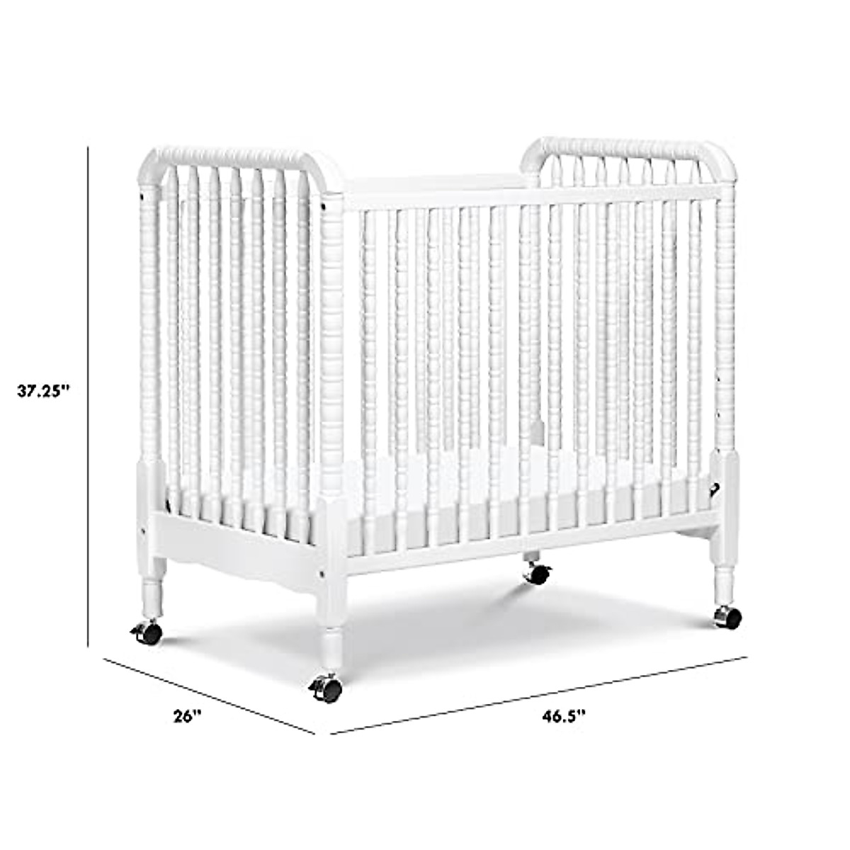 DaVinci Jenny Lind 3-in-1 Convertible Mini Crib in White, Removable Wheels, Greenguard Gold Certified