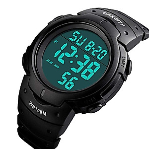 CakCity Digital Sport Watches for Men Waterproof 100M Wrist Watches with Alarm Stopwatch LED Large Display Black - Upgraded Version
