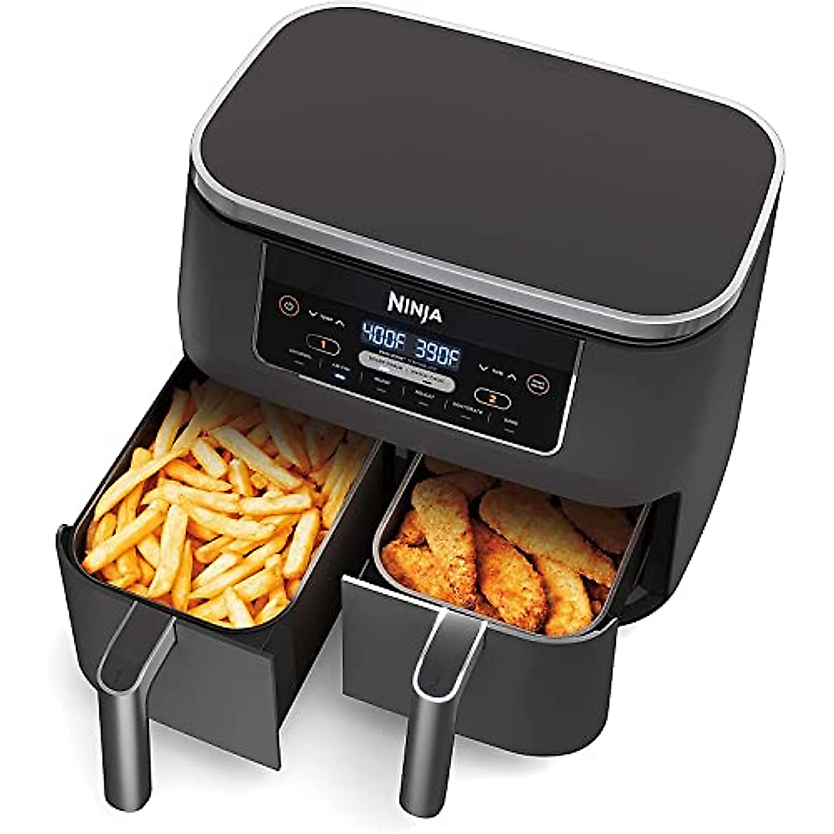Ninja DZ201BK Foodi 6-in-1 2-Basket Air Fryer with DualZone Technology, 8-Quart Capacity (Black Stainless) (Renewed)