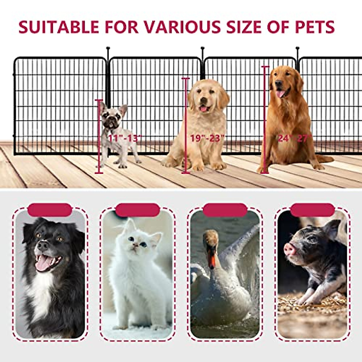 Jhsomdr 40" Height Dog Playpen 8 Panels Heavy Duty Indoor Outdoor Exercise Fence,Foldable Portable Pet Puppy Pen with Lockable Doors for Large Medium Small Dogs