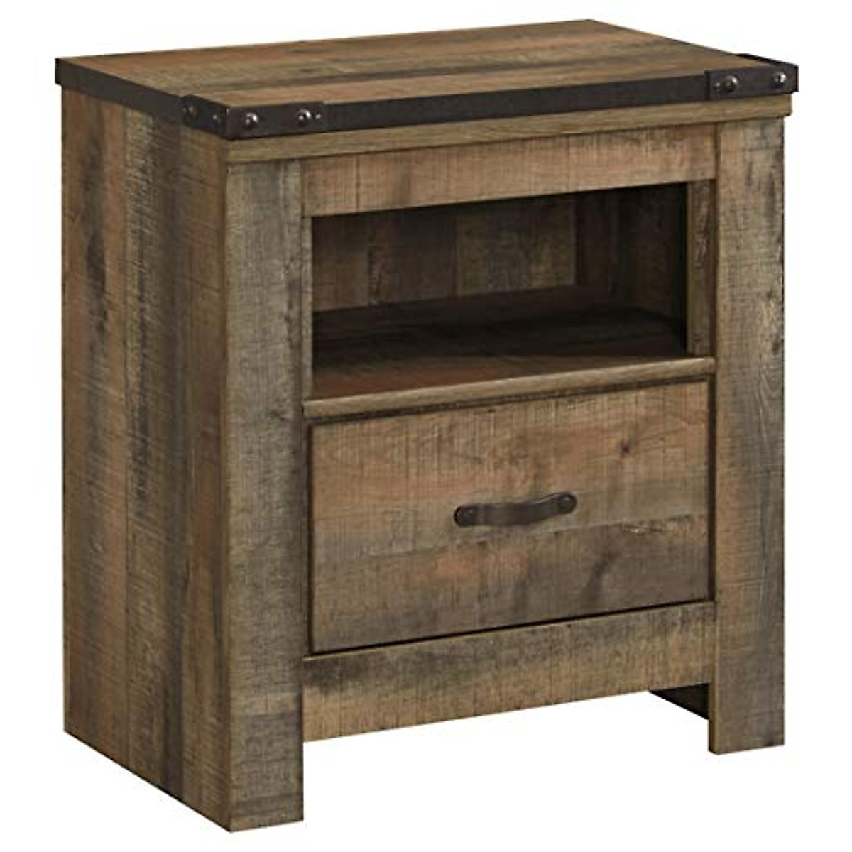 Signature Design by Ashley Trinell Rustic 1 Drawer Nightstand with USB Charing Stations, 26.22" Tall, Warm Brown