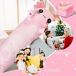 NXNYNZ Pink Long Axolotl Plush Pillow, 28" Soft Cute Axolotl Stuffed Animal Plush Pillow, Axolotl Body Pillow Long Plush Doll for Kids Girls Boys