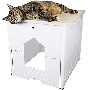 Palram Pets CATSHIRE Cat Litter Box Enclosure Furniture, Hidden Cat Box, Functional Pet House Side Table, Nightstand, Enclosed Kitty Loo Washroom with Magnetic Door Latch, Easy to Clean, White
