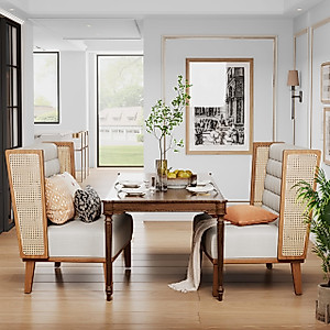 Andeworld Loveseat Settee Bench with Rattan Arms, Upholstered Modern Mini High-Back Sofa Couch,Banquette Dining Bench for Living Dining Room Bedroom Office Small Space Entryway，Beige