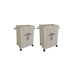 Heavy Duty Set of 2 Laundry Hampers on Wheels - for Bedroom, Bathroom, Nursery, Dorm - Fabric Home Décor - By Designstyles