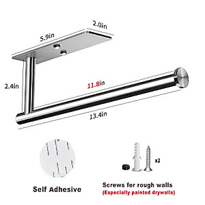 VAEHOLD Self Adhesive Paper Towel Holder Under Cabinet Mount, Wall Mounted Paper Towel Roll Holder for Kitchen, Bathroom, Cabinet, Wall - SUS304 Stainless Steel