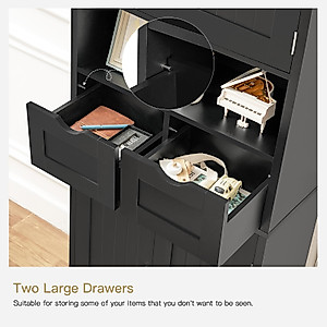 Quimoo Tall Storage Cabinet, Bathroom Cabinet with Drawers & Adjustable Shelves, Bathroom Storage Cabinet for Living Room, Kitchen, Black