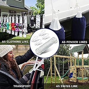 NQ Flag Pole Rope Kit - 50 Feet x 1/4" Diameter Flag Pole Halyard Nylon Rope with 4 Pieces Flag Pole Hook Clips - Outdoor Flagpole Accessories, Rope for Clothesline, Swing, Camping (50FT, White)