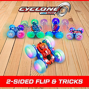 Force1 Cyclone LED Remote Control Car for Kids - Double Sided Fast RC Car with Bright LED Tires, Off-Road Crawler RC Stunt Car 360 Flips, Spins, Drifts; 2.4GHz Remote Control, 2 Rechargeable Batteries