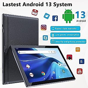 2024 Newest Android 13 Tablet with Keyboard 10 Inch 2 in 1 Tablets, 12GB RAM 128GB ROM 1TB Expand, Quad-Core 2.0GHz CPU Tablet PC, 5G WiFi 6 BT 5.0, 8MP Camera, Google Certified Tableta