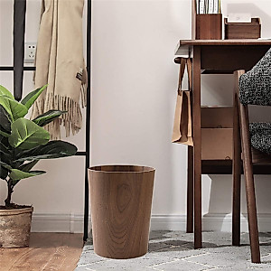 BISOZER Wood Trash Can, Round Stackable Wastebasket, Natural Wood Garbage Recycling Bin for Bathrooms, Powder Rooms, Kitchens, Home Offices (A-Dark Wood)