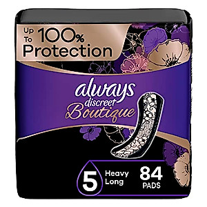 Always Discreet Boutique, Incontinence & Postpartum Pads For Women, Size 5, Heavy Absorbency, Regular Length, 28 Count x 3 Packs (84 Count total)