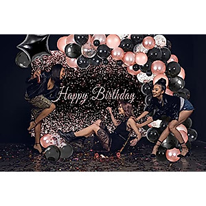 Toylin Rose Gold Black Birthday Decorations, 100 pcs Black Rose Gold Birthday Balloons Photography Backdrop Banner for Boys Girls Men Women Birthday Party Decorations Supplies