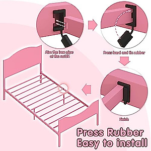 Timy Pink Kids Twin Bed Frame with Wooden Headboard and Footboard, Metal Platform Bed Frame for Boys Girls Teens Adults, Modern Kids Bed Furniture, No Box Spring Needed