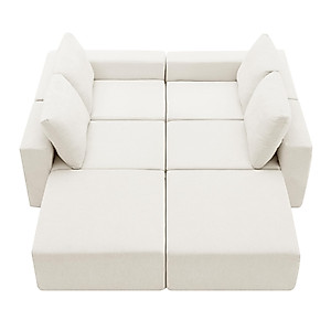 Olodumare U Shaped Minimalist Modular Sectional Sofa Sets, Modern 6 Pcs Luxury Chenille Floor Cloud Couch, Free Combination, Foam-Filled Sleeper Sofa Bed for Living Room, Office, Deep Seat, Beige