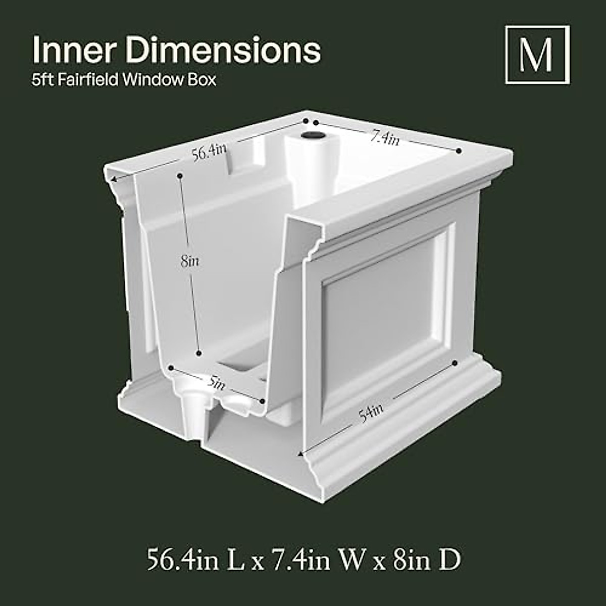 Mayne Fairfield 5-Foot Window Box – Self-Watering, Weather-Resistant Planter for Flowers – Durable Design for Outdoor Use, Perfect for Windows, Railings, or Fences