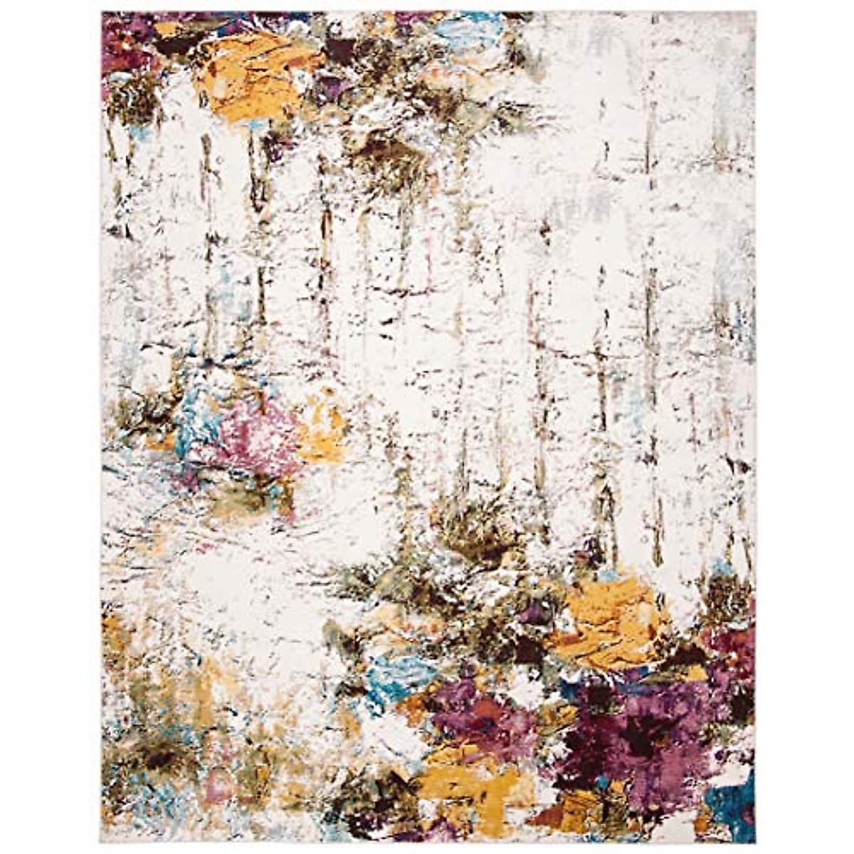 Safavieh Aria Collection 6'7" x 9'2" Cream/Olive ARA167A Modern Boho Abstract Non-Shedding Area Rug