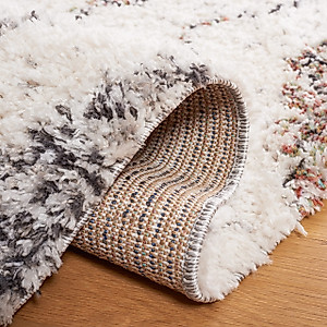 SAFAVIEH Jericho Shag Collection Area Rug - 9' x 12', Ivory & Black, Moroccan Boho Design, Non-Shedding & Easy Care, 1.2-inch Thick Ideal for High Traffic Areas in Living Room, Bedroom (JER102A)