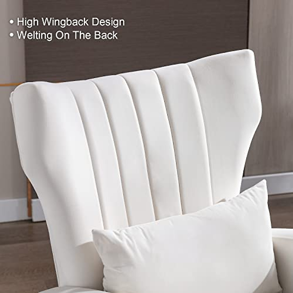 Hyfirm Accent Chairs for Living Room Set of 2, Mid Century Modern Chairs Upholstered Velvet Wingback Arm Chairs, Comfy Leisure Chairs with Lumbar Pillow for Bedroom Office Club, 2PCS, Cream