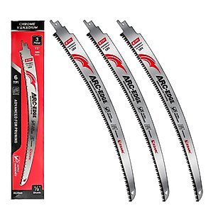 EZARC Japanese Teeth Reciprocating Saw Blade 15 Inch, Arc Edge Wood Pruning Saw Blades 6TPI for Tree Trimming, Wood Cutting, 3 Pieces