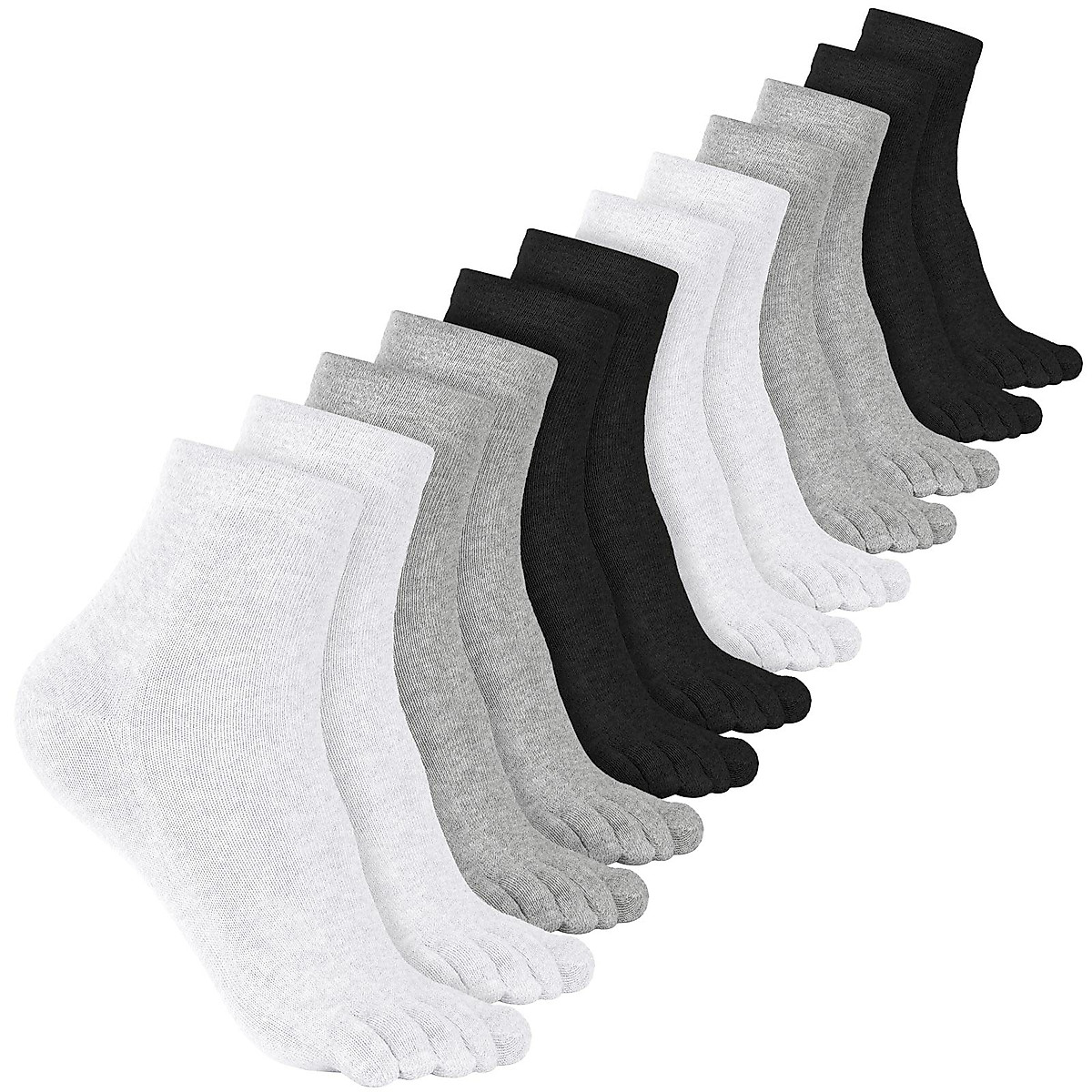 Bencailor 6 Pairs Women Five Toe Socks Cotton Breathable Compression Solid Color Tube Sock for Women Men Athletic Running(5-9,Black, White, Gray)